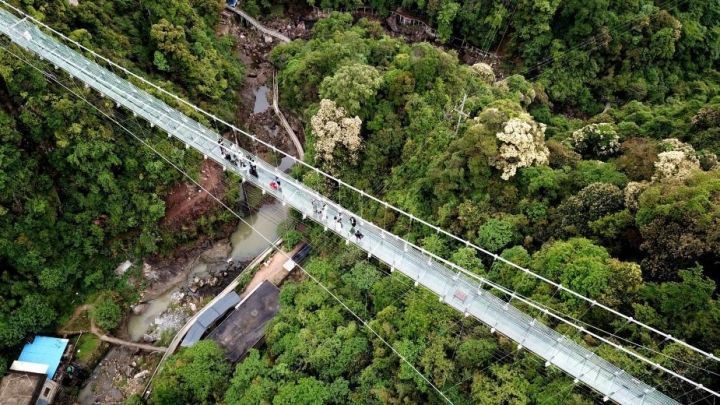 Aerial view of glass-bottomed bridge in Fujian - China Plus